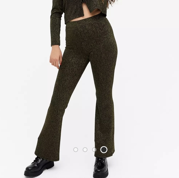 Monki | Pants & Jumpsuits | Monki Tora Black Gold Glitter Flare Pants ...